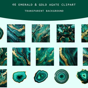 Emerald Green and Gold Agate Borders, Digital Geode PNG Overlays With ...