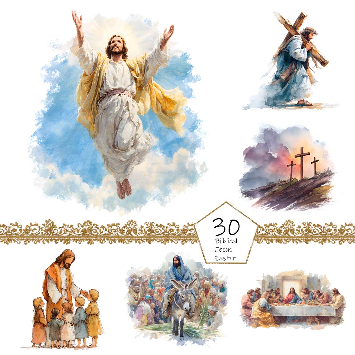 Watercolor Jesus Easter Clipart, 30 PNG Bible Clip Art, Commercial Use ...