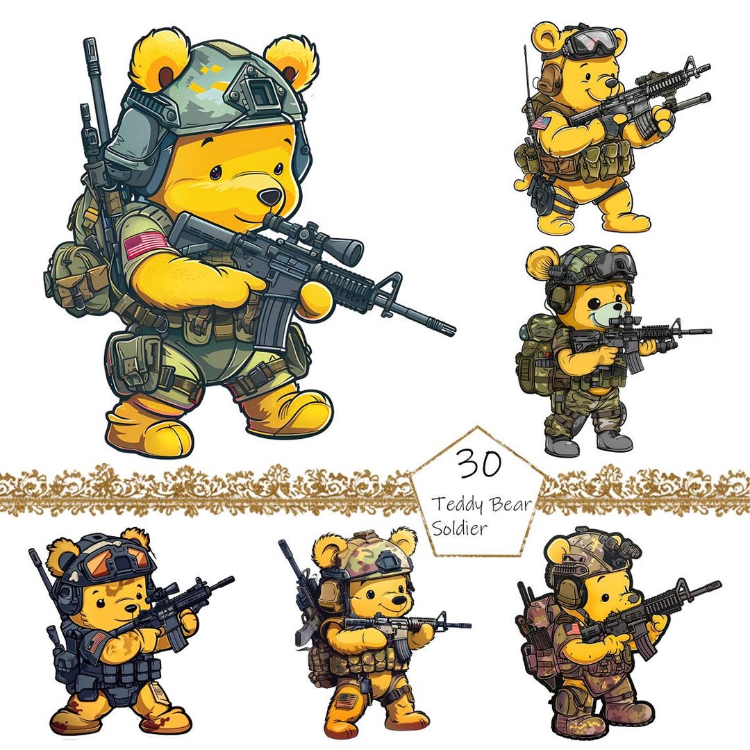 Watercolor Teddy Bear Soldier Clipart, 30 PNG Army Clip Art, Commercial ...