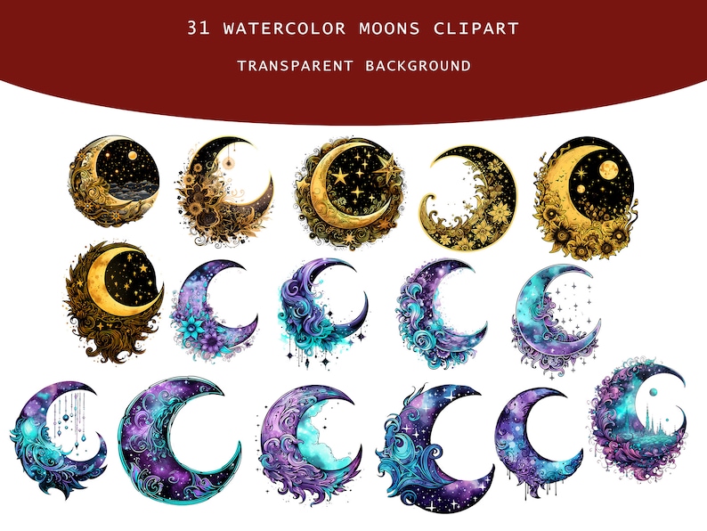 Celestial Clipart Bundle, Moon Clip Art, Mystical Clipart, Commercial ...