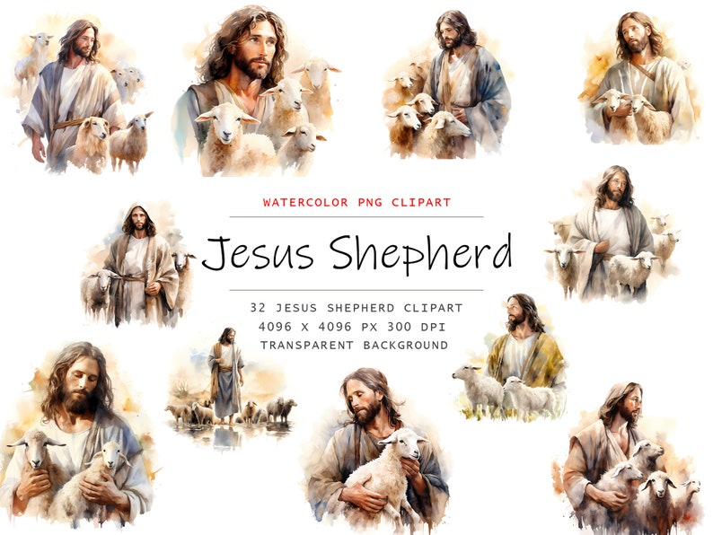 Jesus Shepherd Clipart PNG Watercolor Christian Sheep Clipart Abstract ...