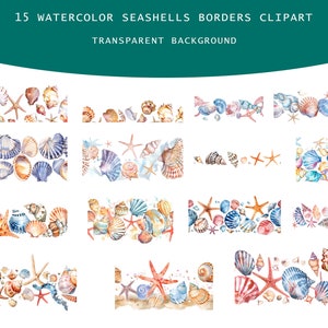 Watercolor Seashell Borders Clipart, 15 PNG Seashell Borders Clip Art ...