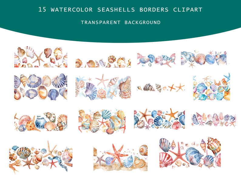 Watercolor Seashell Borders Clipart, 15 PNG Seashell Borders Clip Art ...