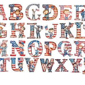 Watercolor American Flag Alphabet Clipart, 26 PNG American Flag Clip ...