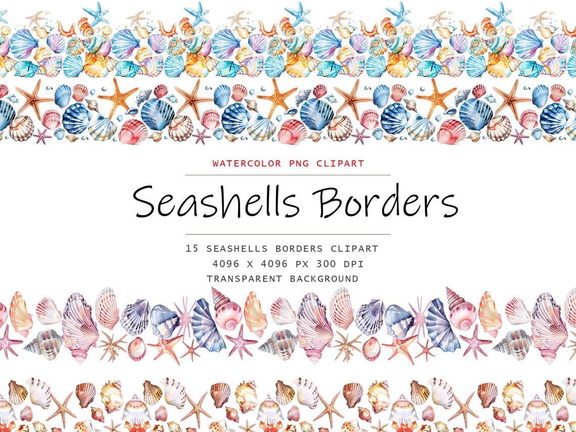 Watercolor Seashell Borders Clipart, 15 PNG Seashell Borders Clip Art ...