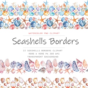 Watercolor Seashell Borders Clipart, 15 PNG Seashell Borders Clip Art ...