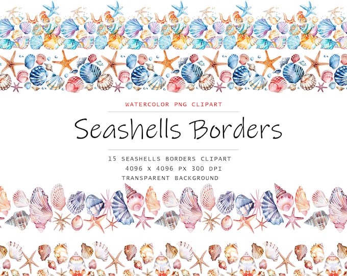 Watercolor Seashell Borders Clipart, 15 PNG Seashell Borders Clip Art ...