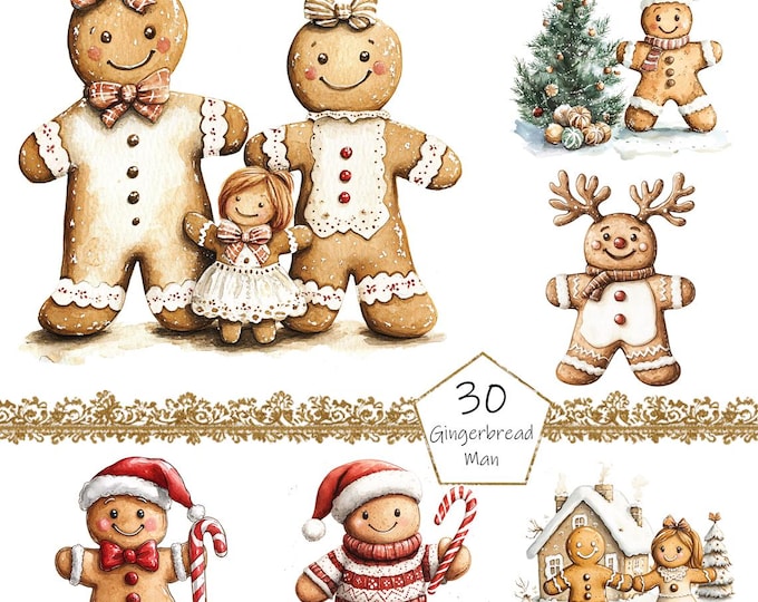Watercolor Gingerbread Man Clipart, 30 PNG Gingerbread Man Clip Art ...