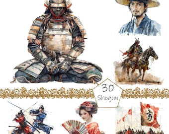 Watercolor Shogun Clipart, 30 PNG Shogun Clip Art, Commercial Use ...