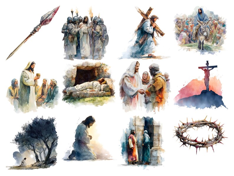 Watercolor Jesus Easter Clipart, 30 PNG Bible Clip Art, Commercial Use ...