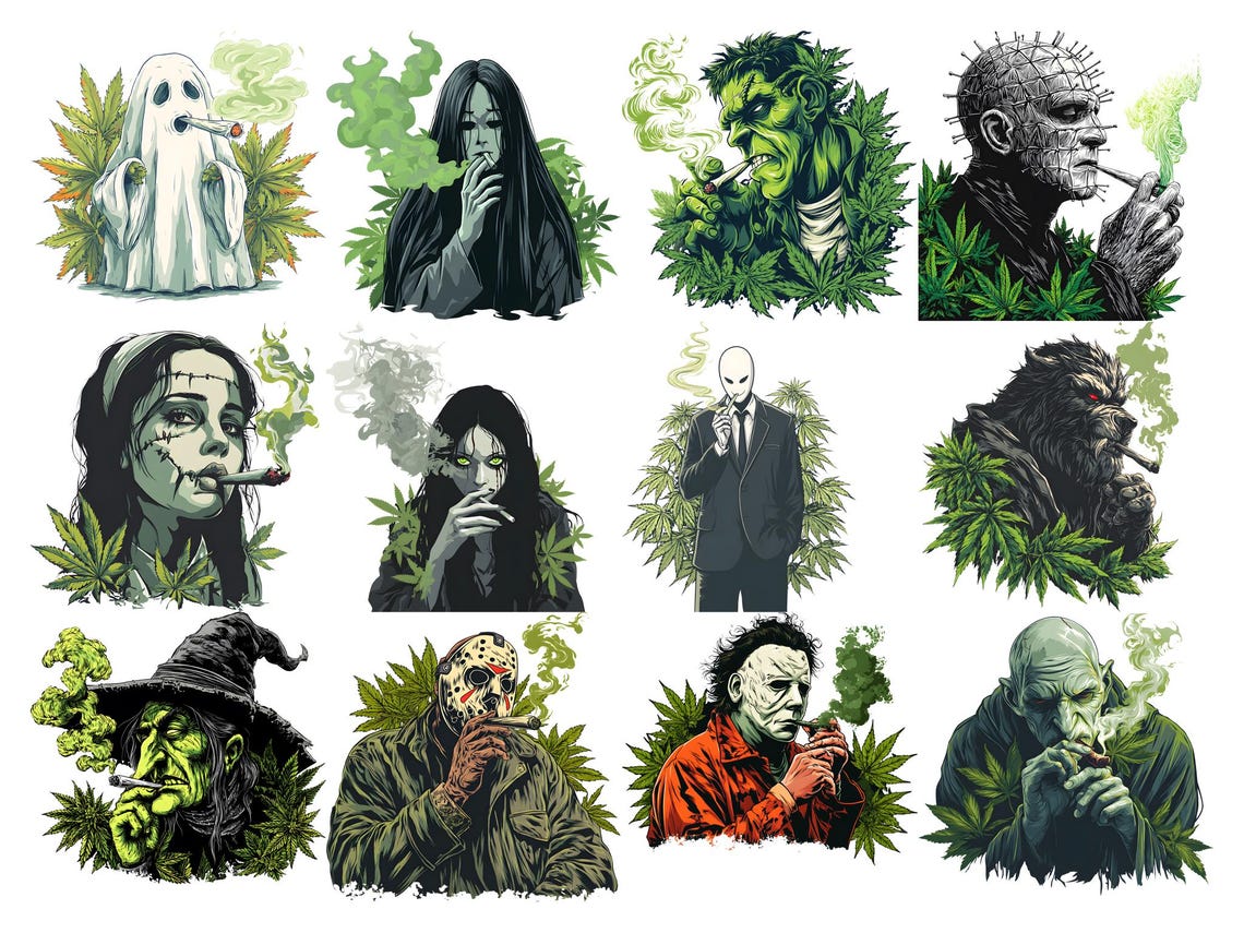 Horror Halloween Cannabis Clipart, 30 PNG Marijuana Clipart, Cannabis ...