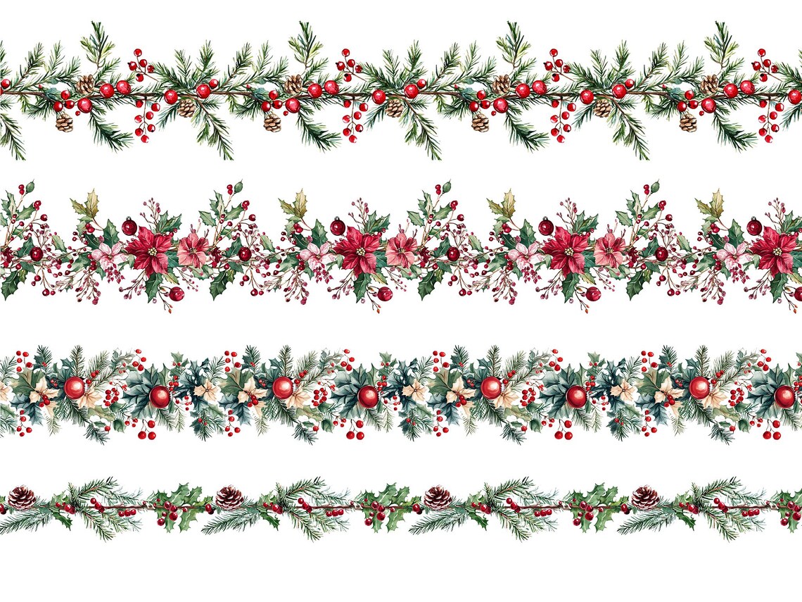 Watercolor Christmas Borders Clipart, 22 PNG Christmas Clip Art ...