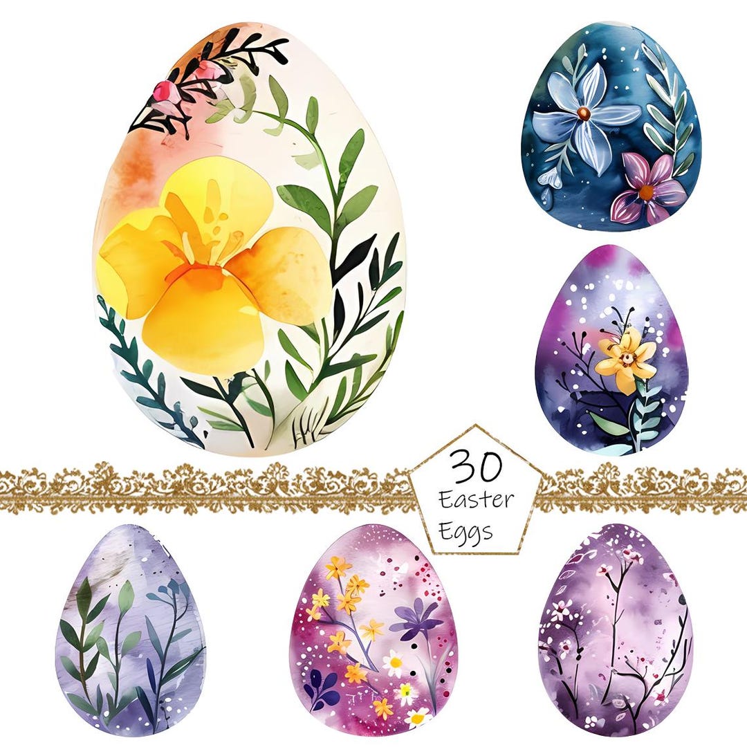 Watercolor Easter Eggs Clipart, 30 PNG Easter Eggs Clip Art, Easter ...