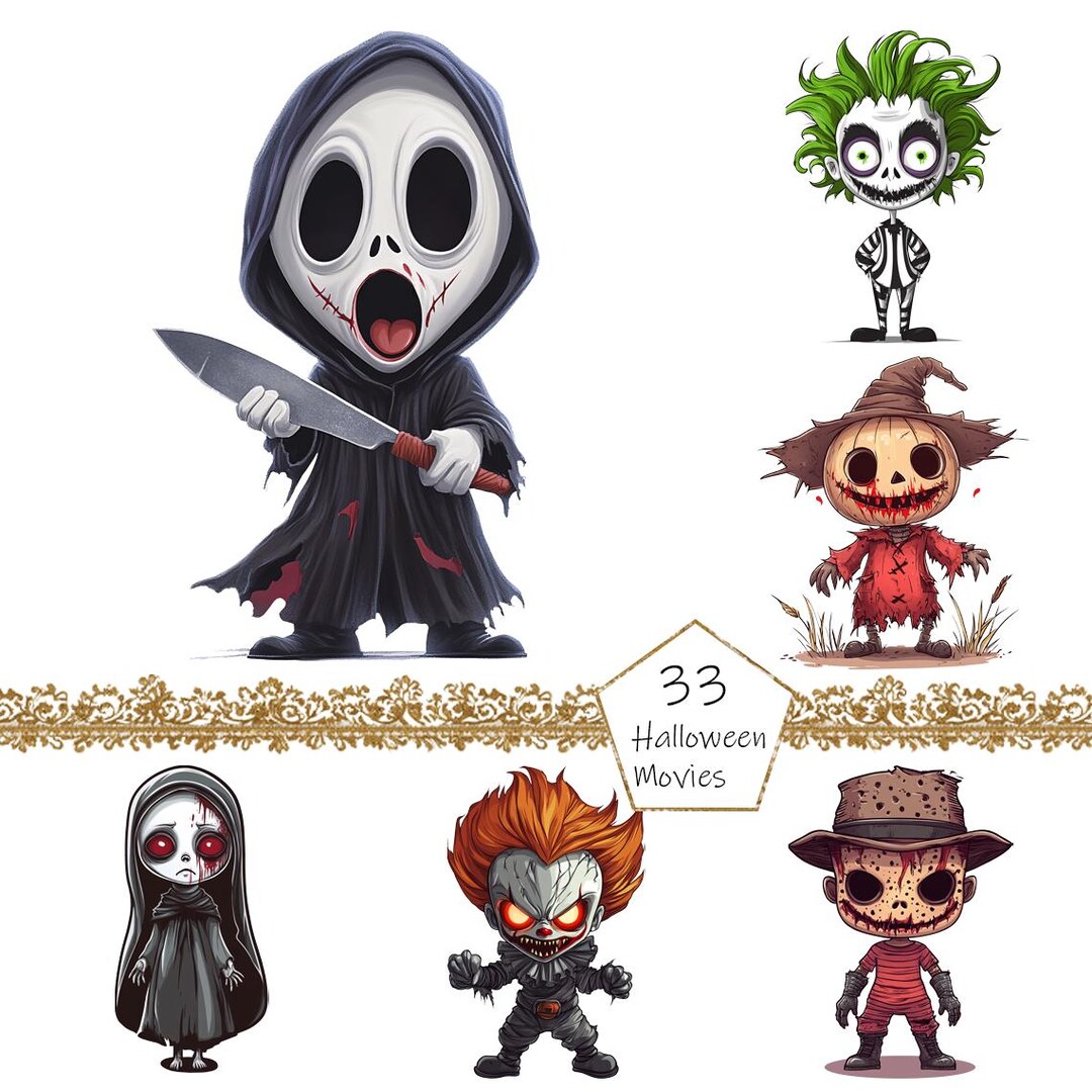 Halloween Movies Clipart, 33 PNG Cute Halloween Character Clip Art ...