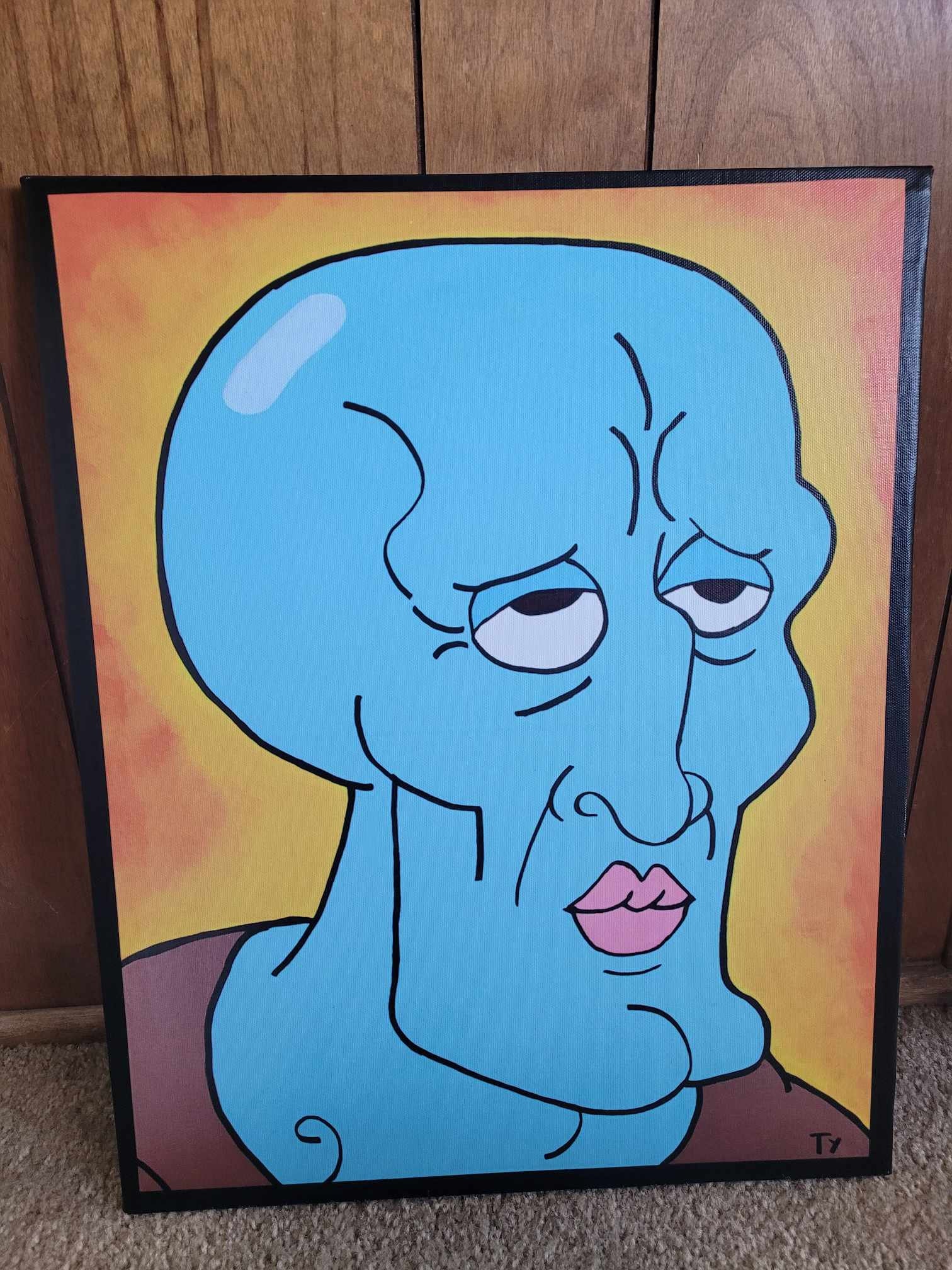20x16in Handsome Squidward Portrait Painting Canvas Print Pre-stretched ...