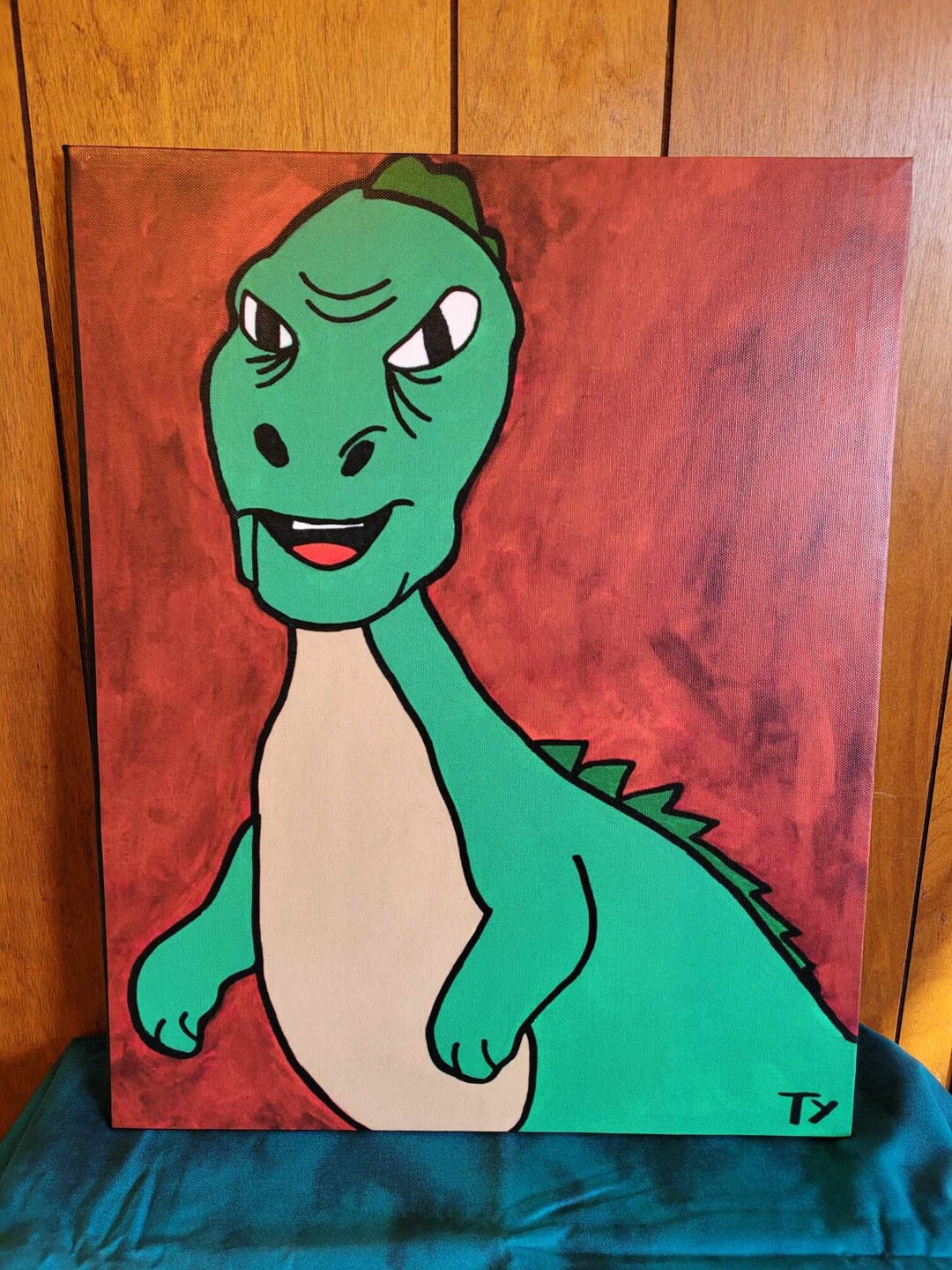20x16in Yee yee Dinosaur Portrait Canvas Print. Pre-stretched and Pre ...