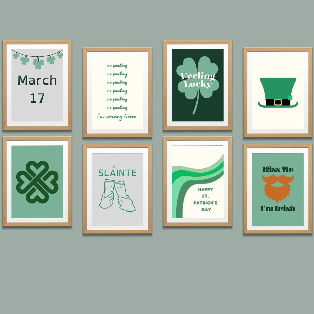 St Patricks Day Wall Art Set of 8 | Digital Wall Art | Shamrock Sign ...