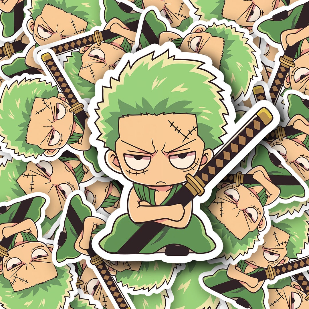 Zo.ro Green Swordsman Chibi Anime Die-cut Sticker White Background ...
