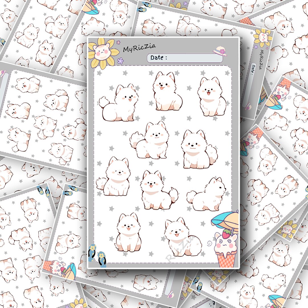 Adorable Dog Sticker Sheet - Samoyed | Vibrant Colors, Matte Paper ...