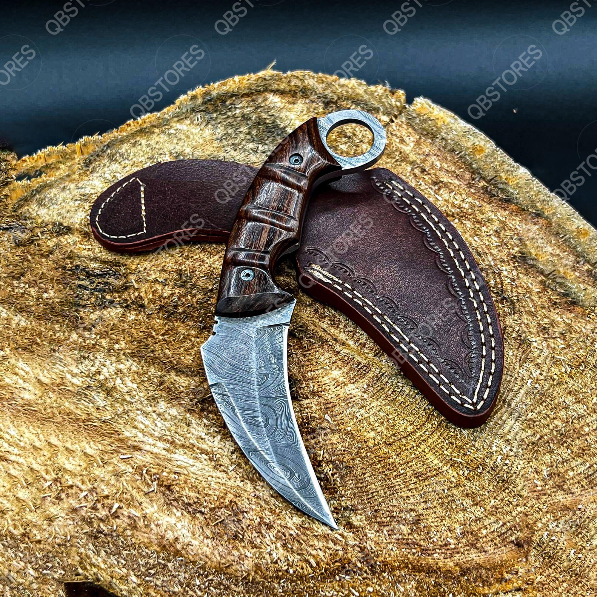 Handmade Karambit Knife, Damascus Steel Hunting Knive, Gift for Father ...