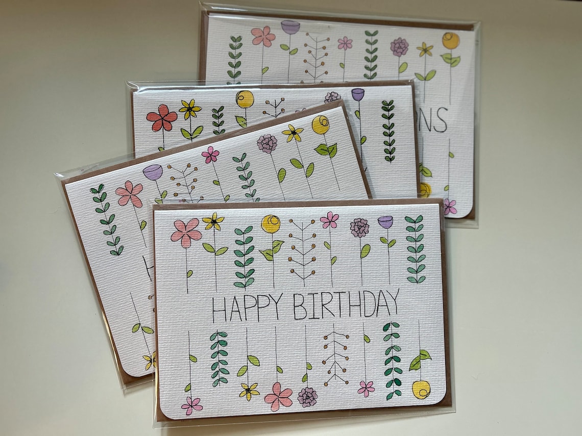 Flower Doodles Card - Etsy