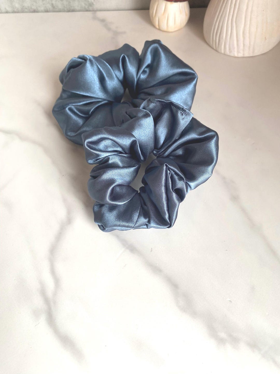 Sara (steel Blue) Satin Scrunchie: Handmade Hair Tie - Etsy