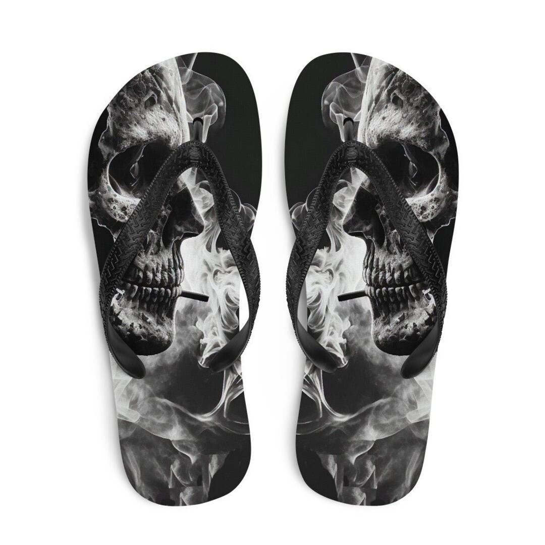 Gothic Black Flip Flops, Halloween Accessories, Black Slippers, Spooky ...