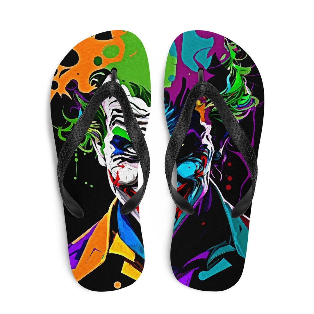 Neon Joker Flip Flops Swimming Summer Comics Sandals Shoes Funny Gothic ...