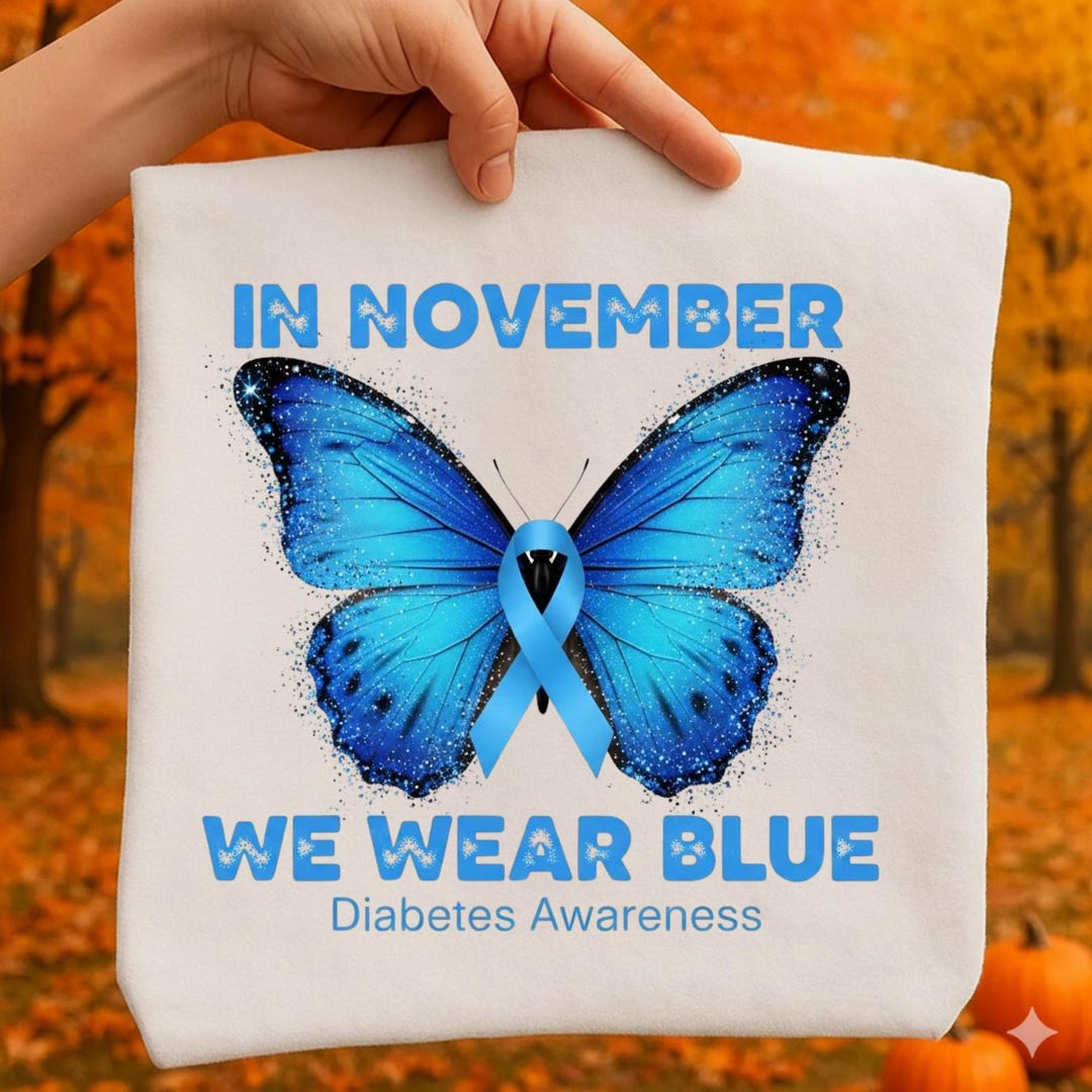 In November We Wear Blue PNG, Diabetes Awareness Ribbon Butterfly PNG ...