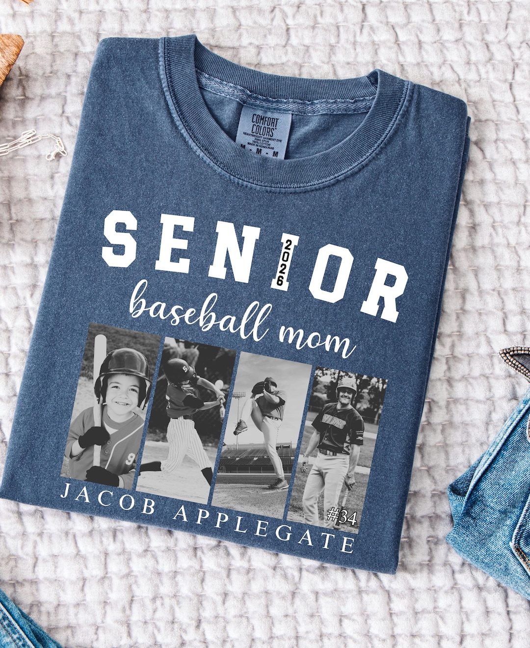 Senior Baseball Mama Shirt, Custom Photo Mom Tee, Senior Night Family ...