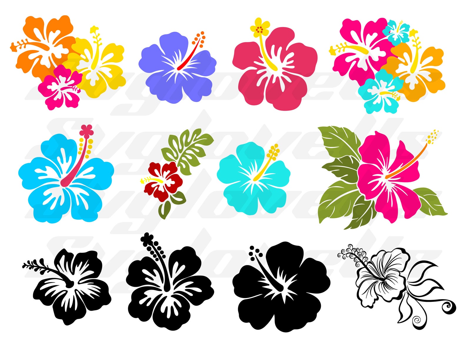 Hibiscus Flower Svg, Hawaiian Flower Svg, Flower Svg, Tropical Floral ...