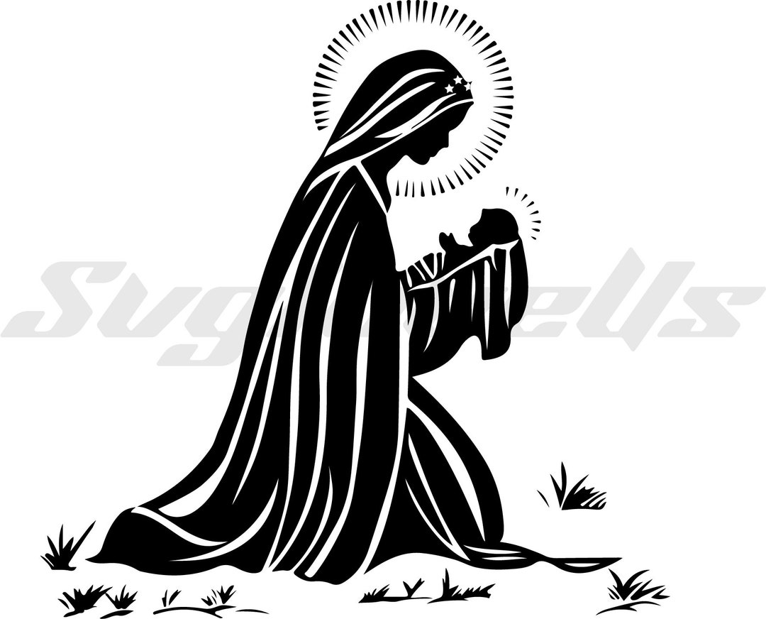 Virgin Mary and Baby Jesus SVG, Religious Svg, Mother Mary Clipart ...