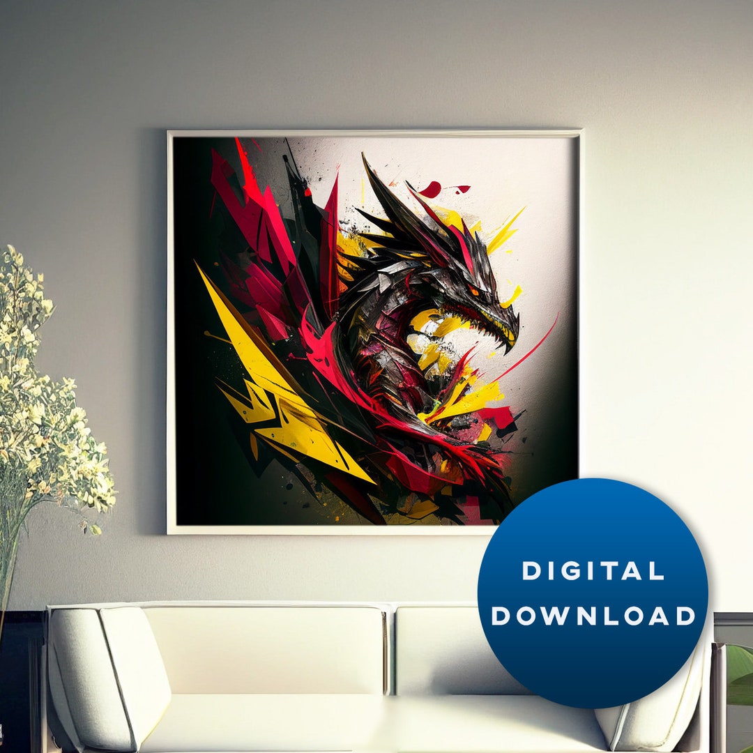 Stunning Abstract Art of Fierce Dragon Instant Download Poster - Etsy