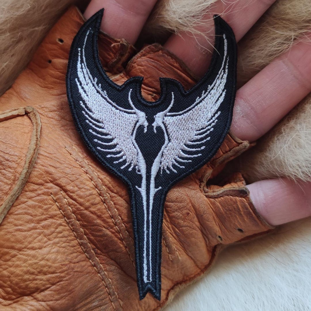 Valkyrie Patch, Valkyrie Wings Embroidery Silver on Black Iron On ...