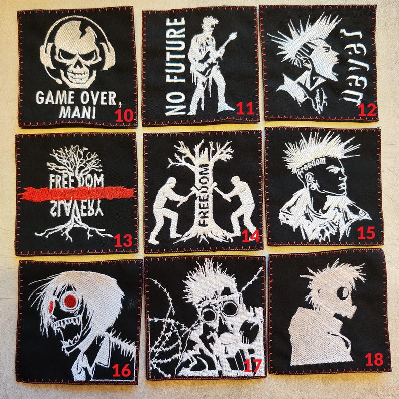 Punk Patches Set of 7: Embroidered Canvas Patch Anarchy, Cyberpunk ...