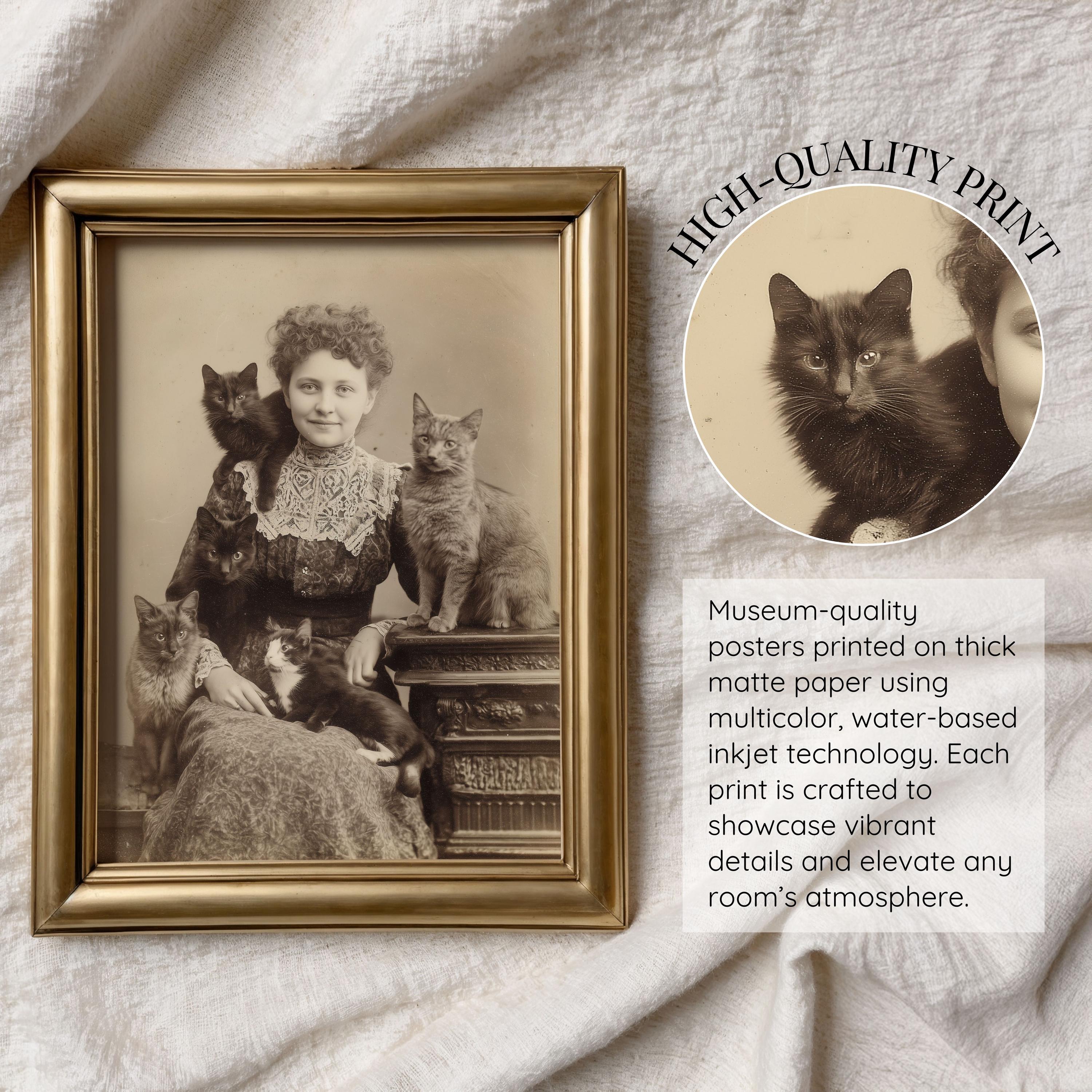 Vintage Cat Lady Art Print Victorian Woman With Cats Wall Decor Surreal ...