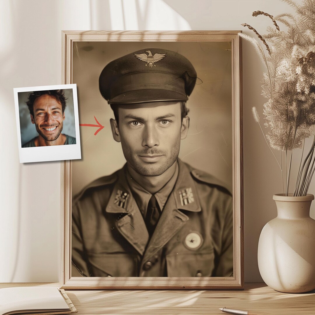 WW2 Soldier Custom Portrait From Photo, Personalized Vintage Military ...
