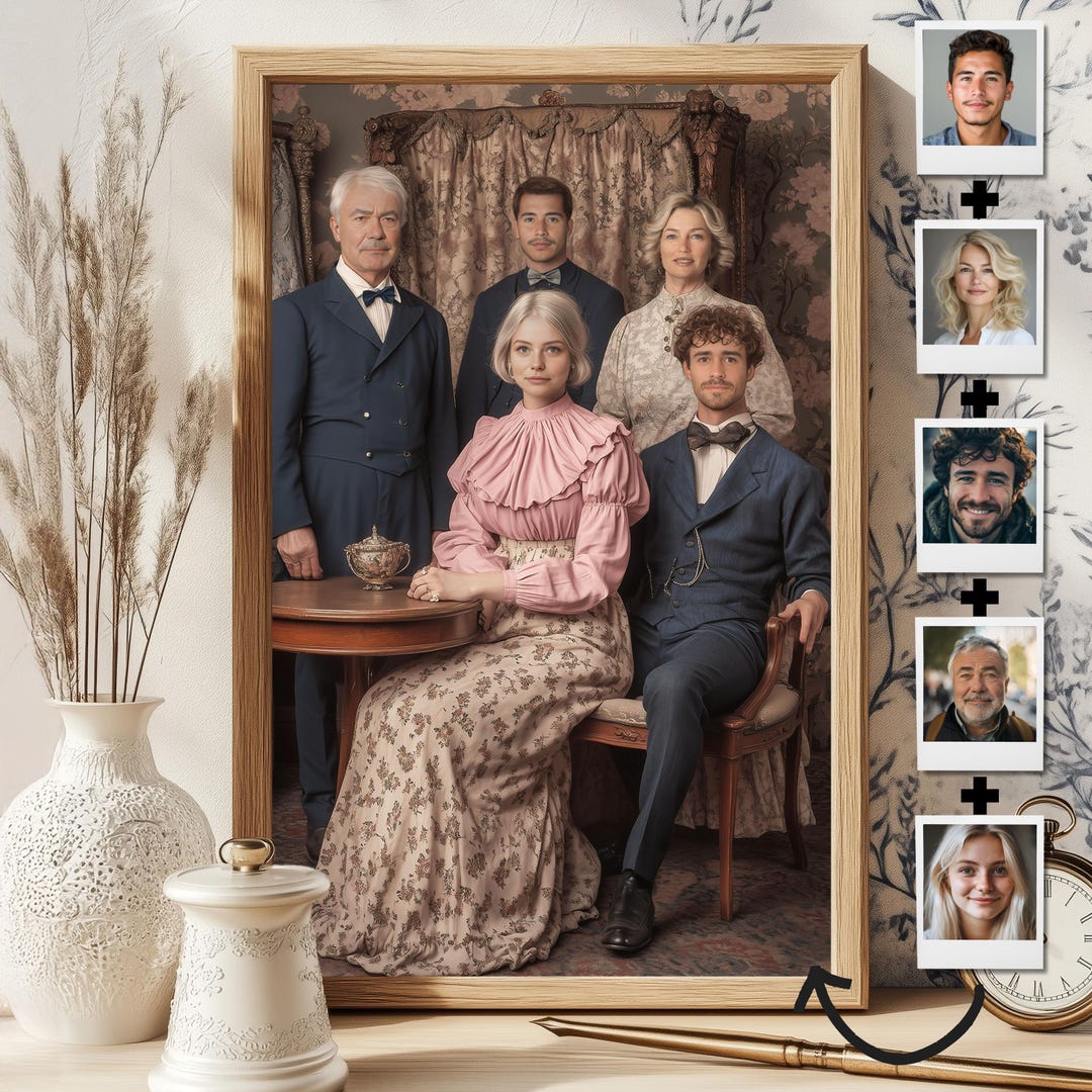 Custom Victorian Style Family Portrait From Photo, Personalized ...