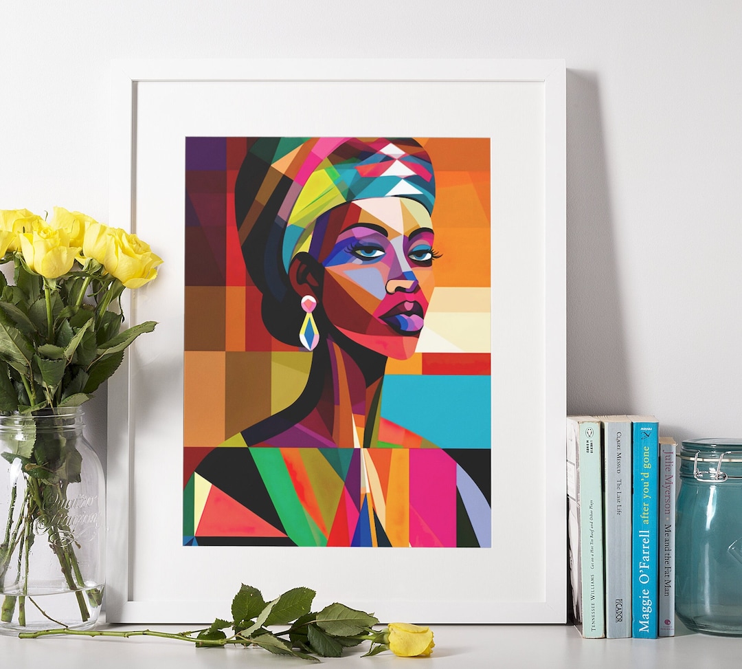 African Beauty: Cubist Portrait of a Fashionable Woman in Vibrant ...