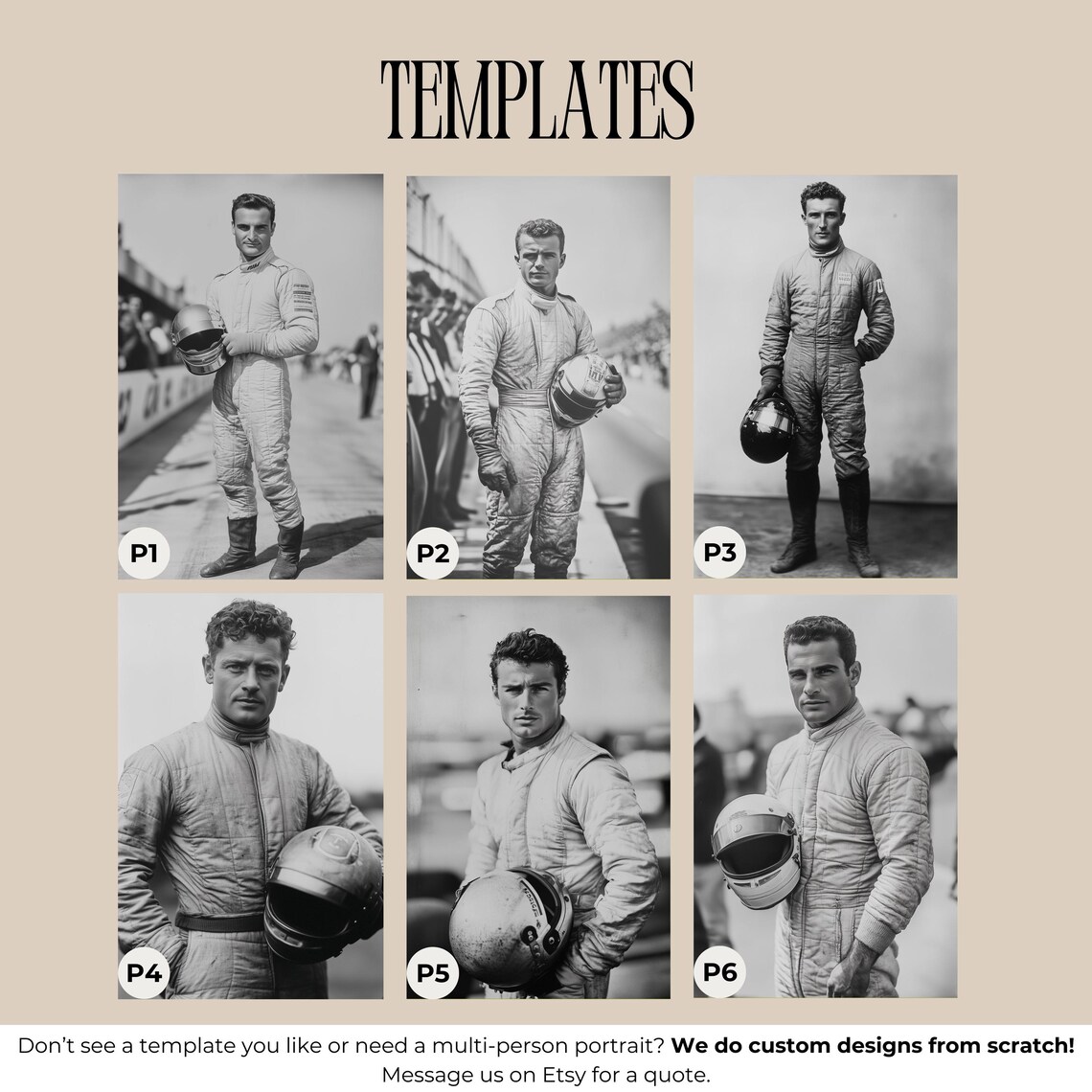 Personalized Vintage Racing Driver Portrait From Photo, Classic ...