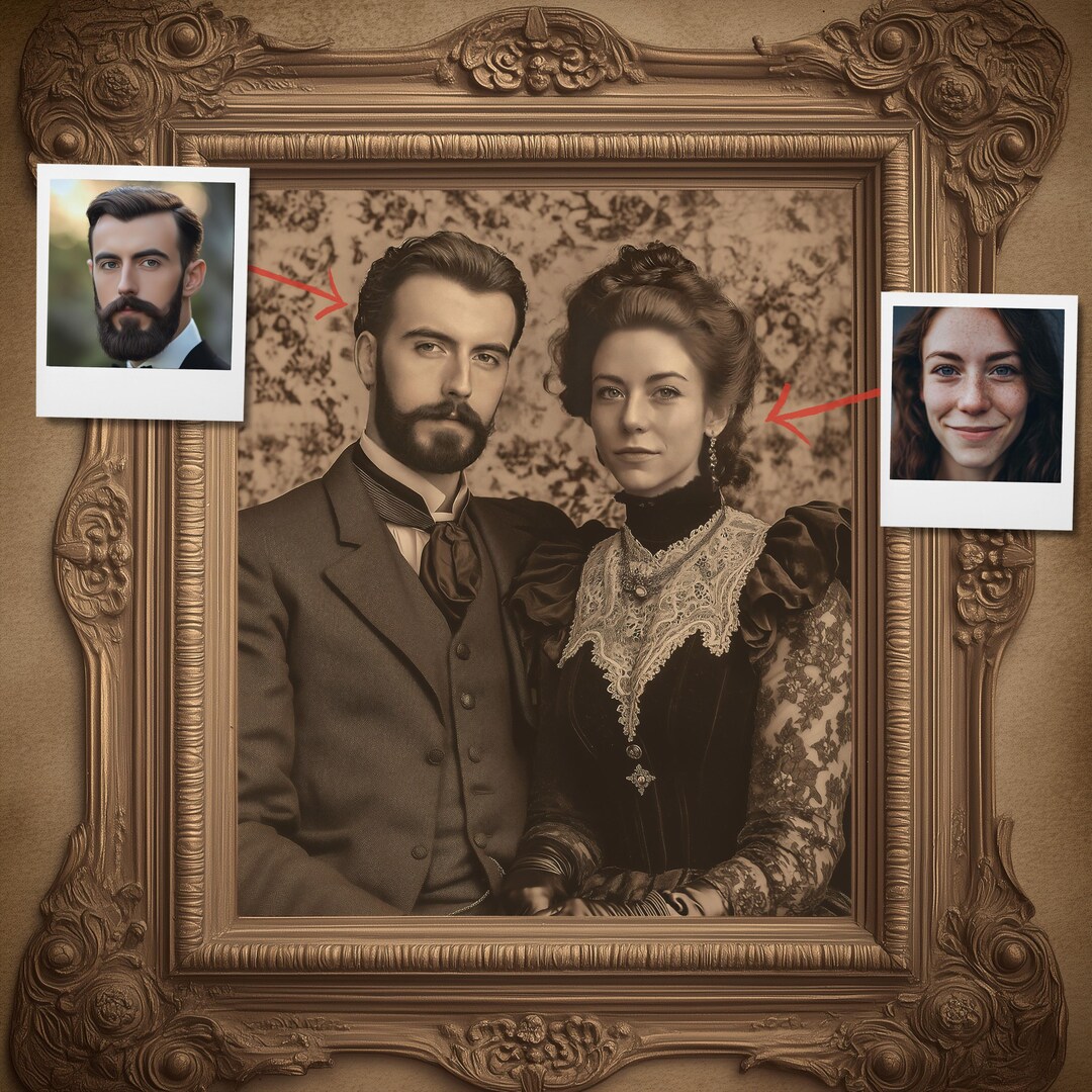 Elegant 1890s Victorian Couple Portrait, Personalized Antique Photo Art ...