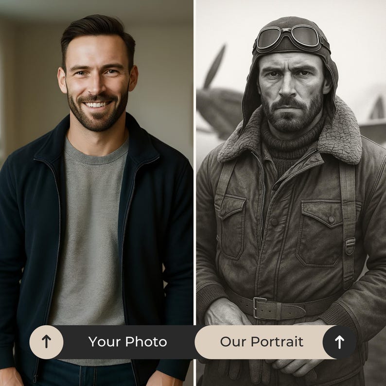 Personalized Aviator Portrait From Photo WWII Inspired Vintage Fighter ...