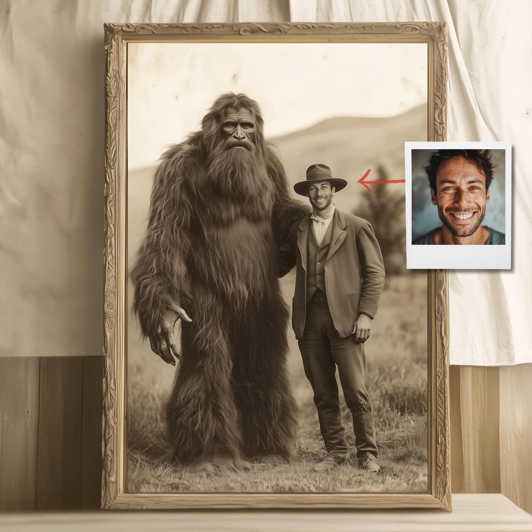 Custom Explorer Portrait With Cryptid, 1890s Wilderness Art for ...