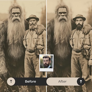 Custom Explorer Portrait With Cryptid, 1890s Wilderness Art for ...