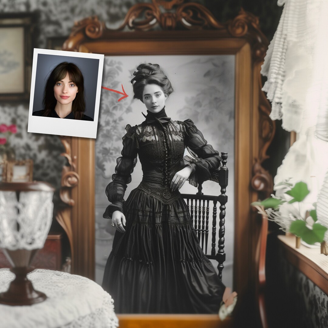 Custom Victorian Portrait for Women From Photo Black and White Retro ...