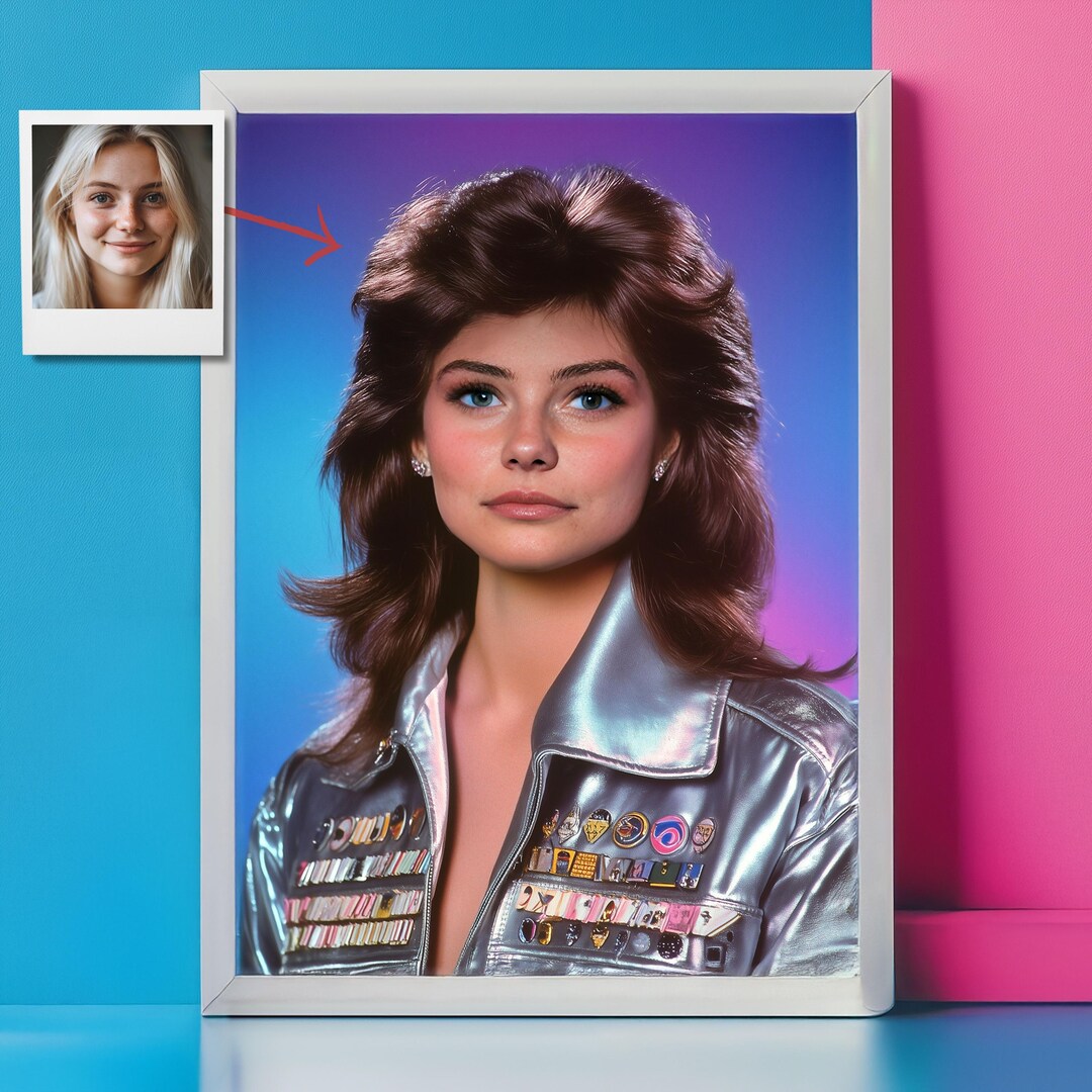 Custom 80s Pop Star Icon Portrait From Your Photo, Retro Glam Art for ...