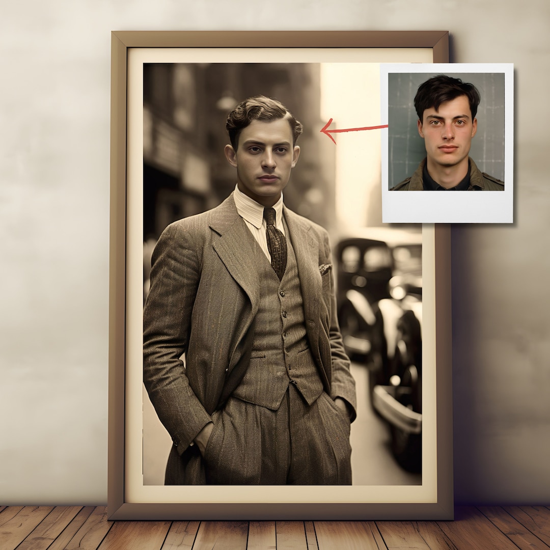Custom 1920s Man Portrait From Photo, Elegant Personalized Vintage Art ...