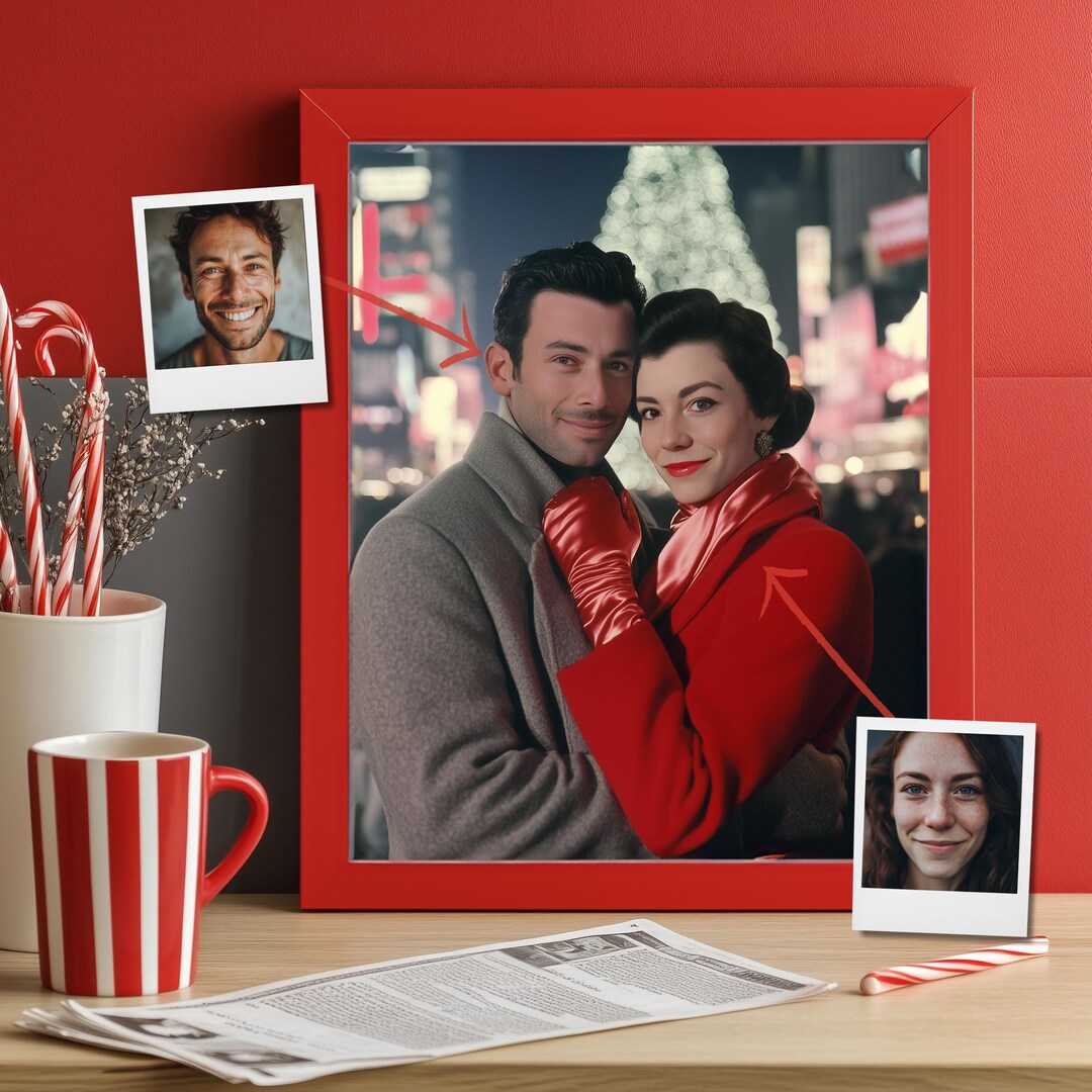 Personalized 1950s Christmas Couple Portrait: Custom Vintage Holiday ...