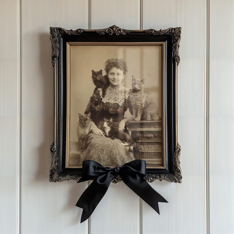 Vintage Cat Lady Art Print Victorian Woman With Cats Wall Decor Surreal ...