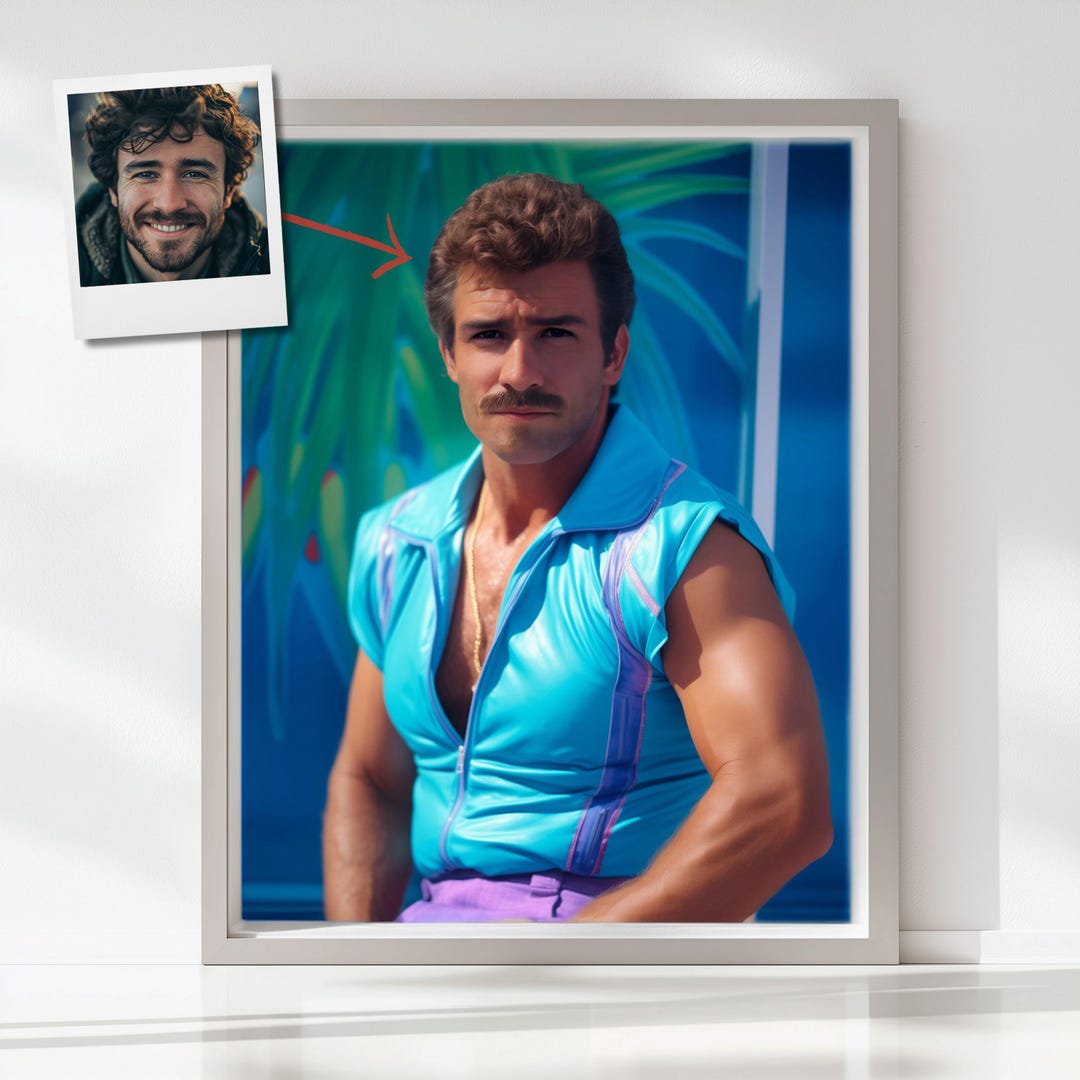 80s Male Portrait From Photo - Custom Tropical Retro Art, Personalized ...